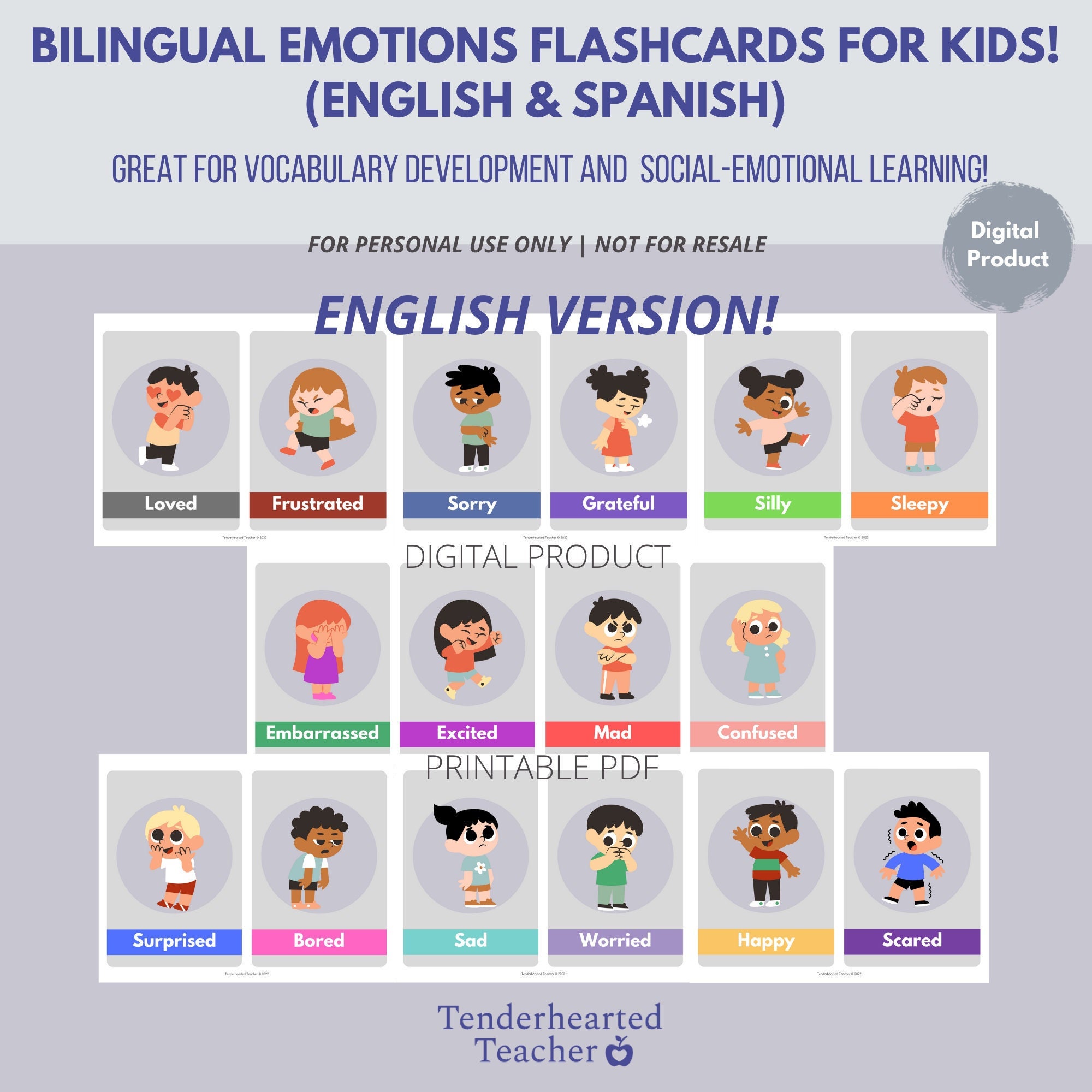 Bilingual Emotions Flashcards (english & Spanish) for Kids ...