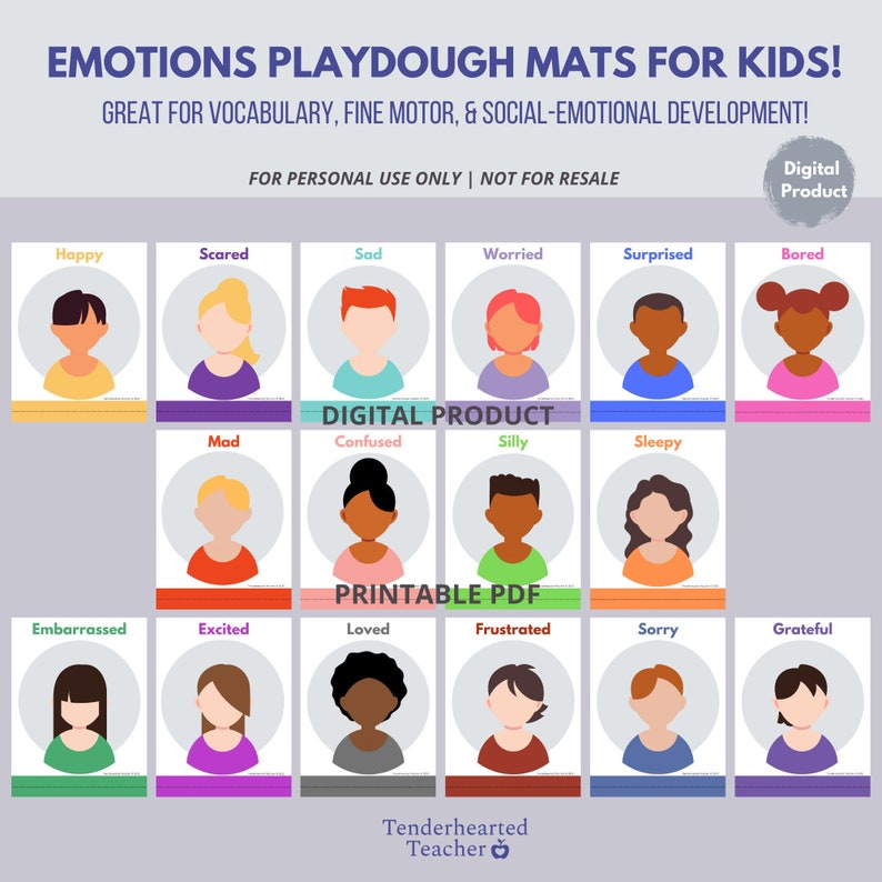 Emotions Playdough Mats for Kids, Preschoolers, Toddlers | Social ...