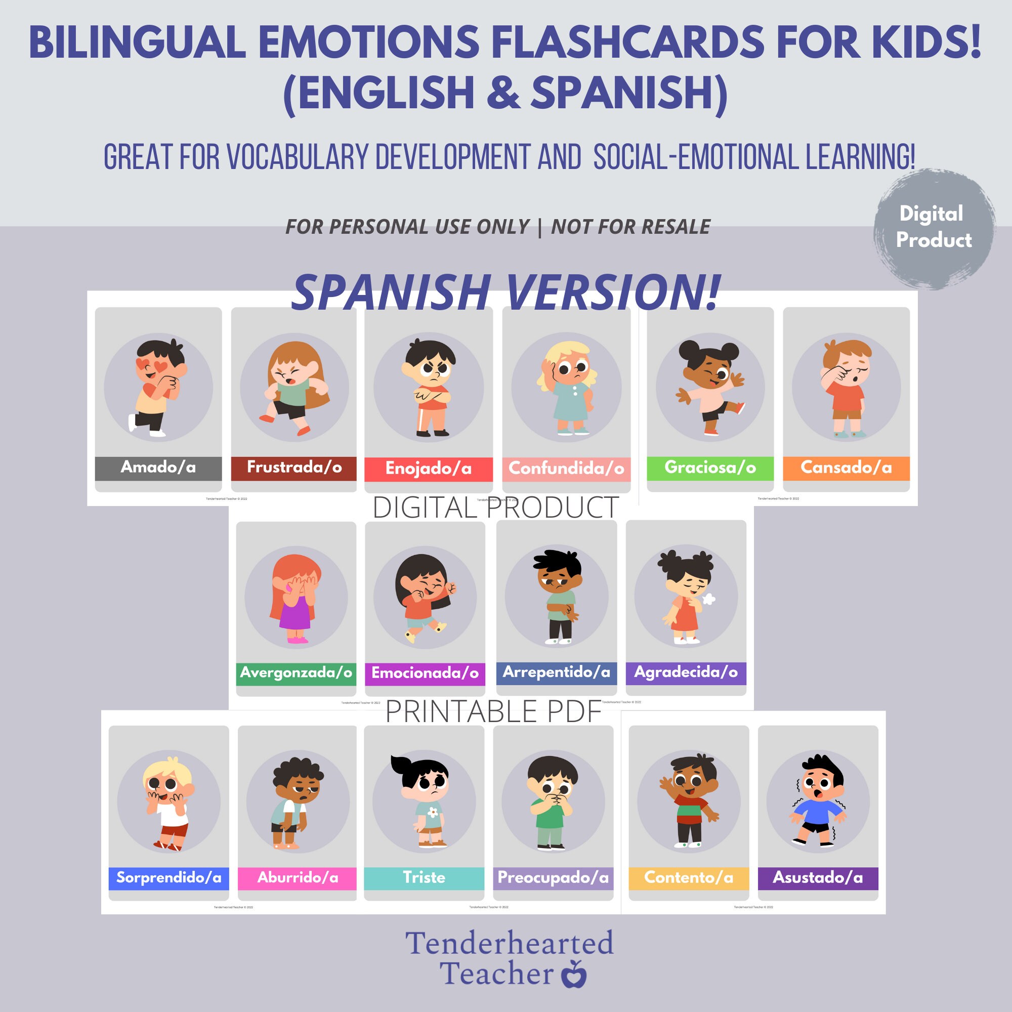 Bilingual Emotions Flashcards (english & Spanish) for Kids ...