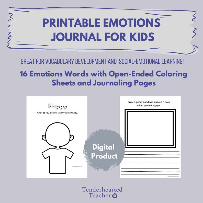 Emotions Journal for Kids, Preschoolers, Toddlers | Social Emotional ...