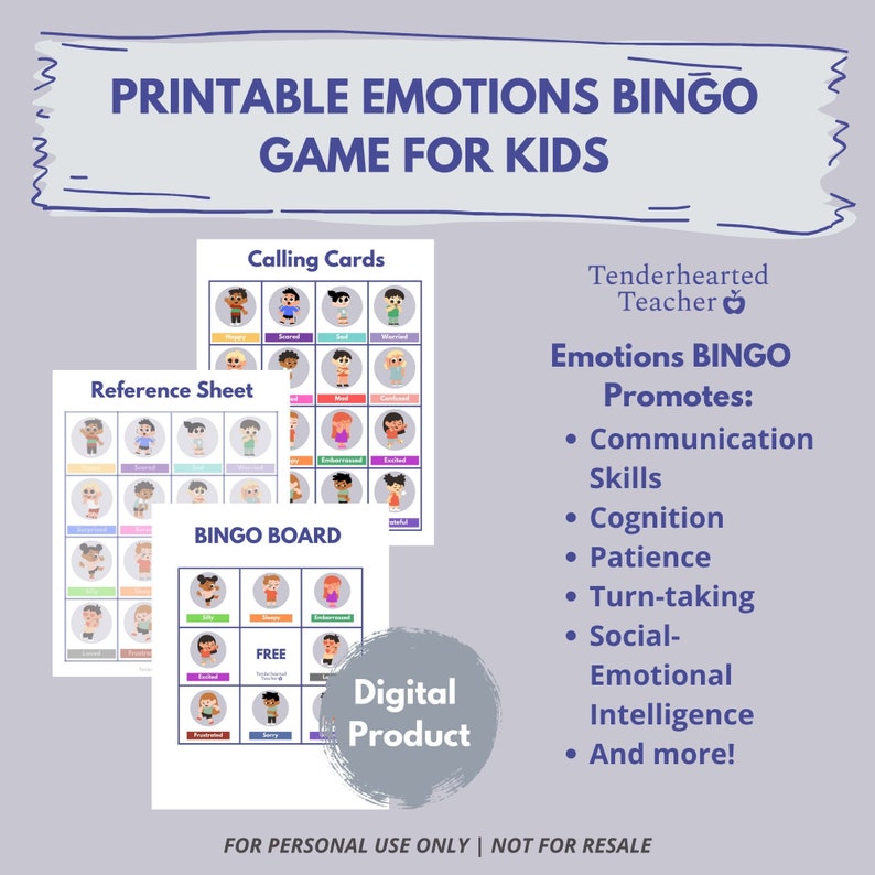 Emotions BINGO Game for Kids, Preschoolers, Toddlers | Social Emotional ...