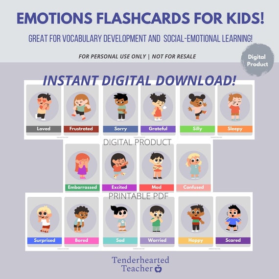 Emotions Flashcards for Kids Preschoolers Toddlers Social | Etsy