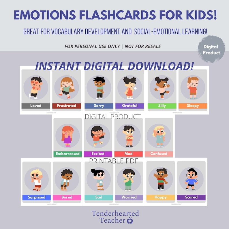 Emotions Flashcards for Kids, Preschoolers, Toddlers | Social Emotional ...