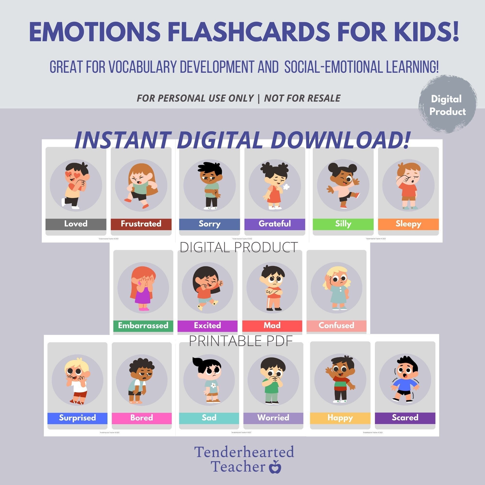 Emotions Flashcards for Kids, Preschoolers, Toddlers | Social Emotional ...