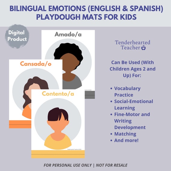 Bilingual Emotions Playdough Mats english & Spanish Kids - Etsy