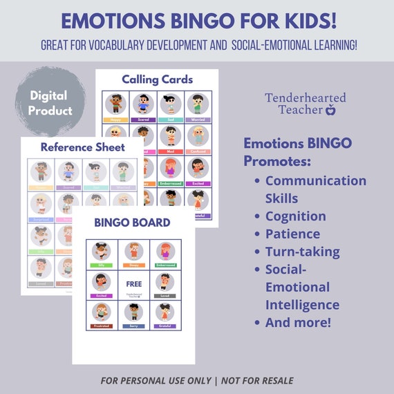 Emotions BINGO Game for Kids Preschoolers Toddlers Social - Etsy