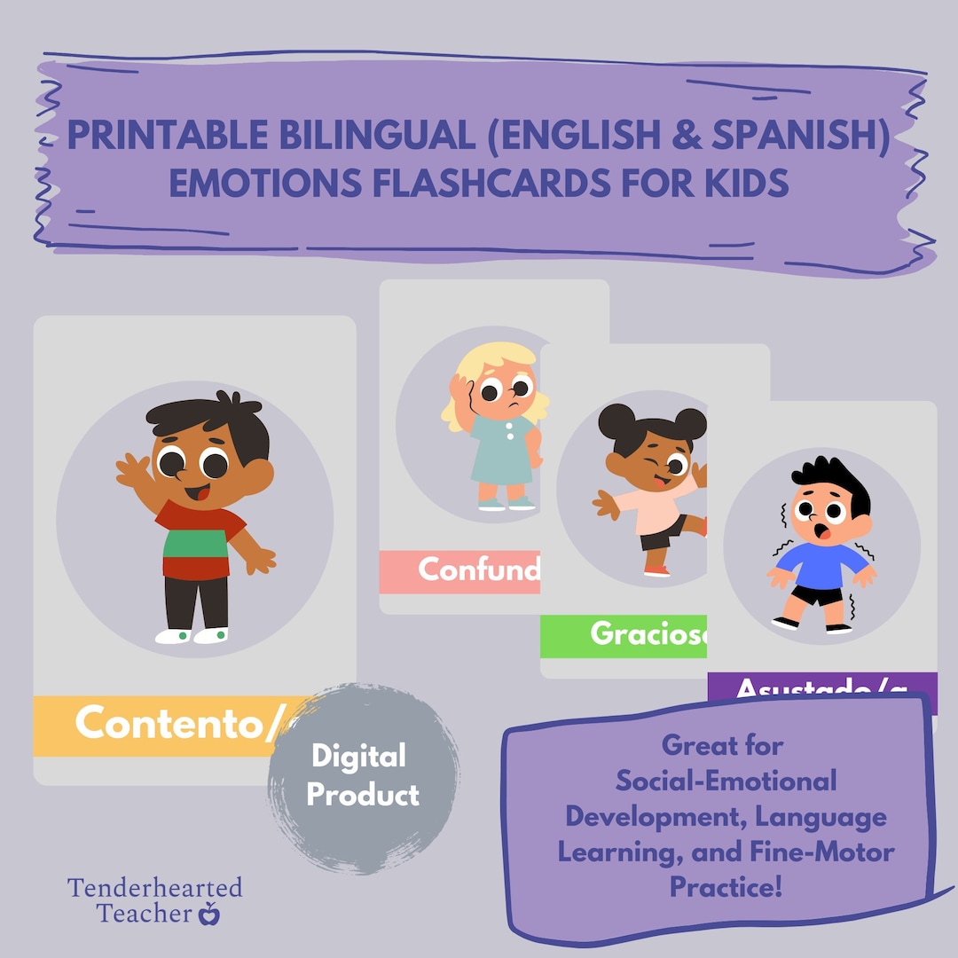 Bilingual Emotions Flashcards (english & Spanish) for Kids ...
