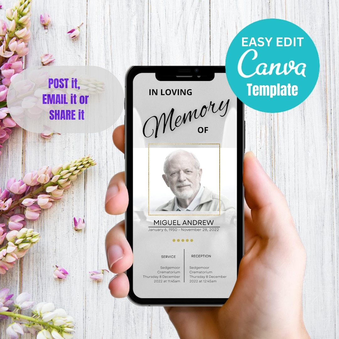 Editable Funeral Invitation Template, Electronic in Loving Memory ...