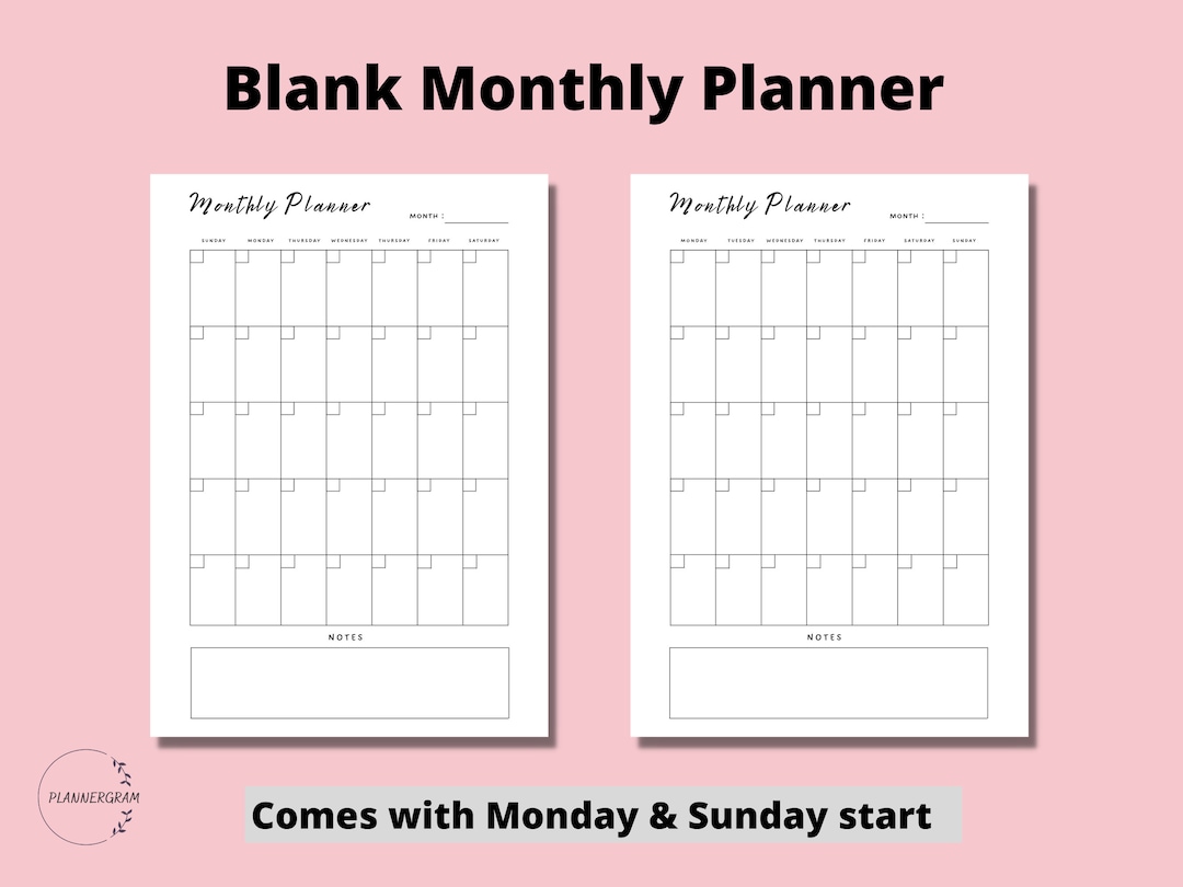 Blank Monthly Planner, Printable Planner, PDF, Minimalist Planner, A4 ...