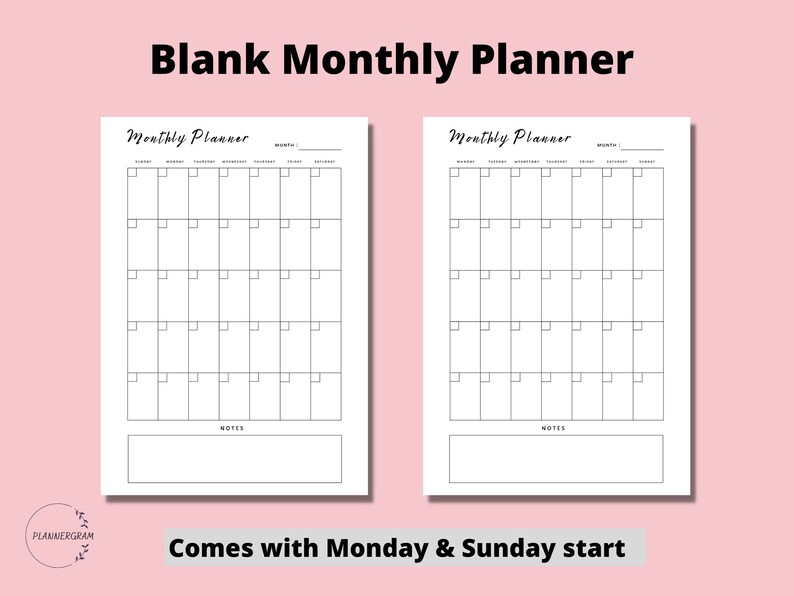 Blank Monthly Planner Printable Planner PDF Minimalist - Etsy