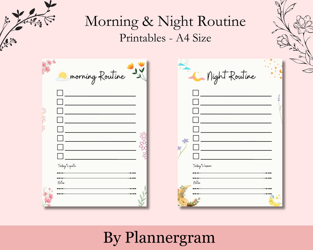 Beautiful Printable Morning and Night Routine, A4 Size PDF, Routine ...