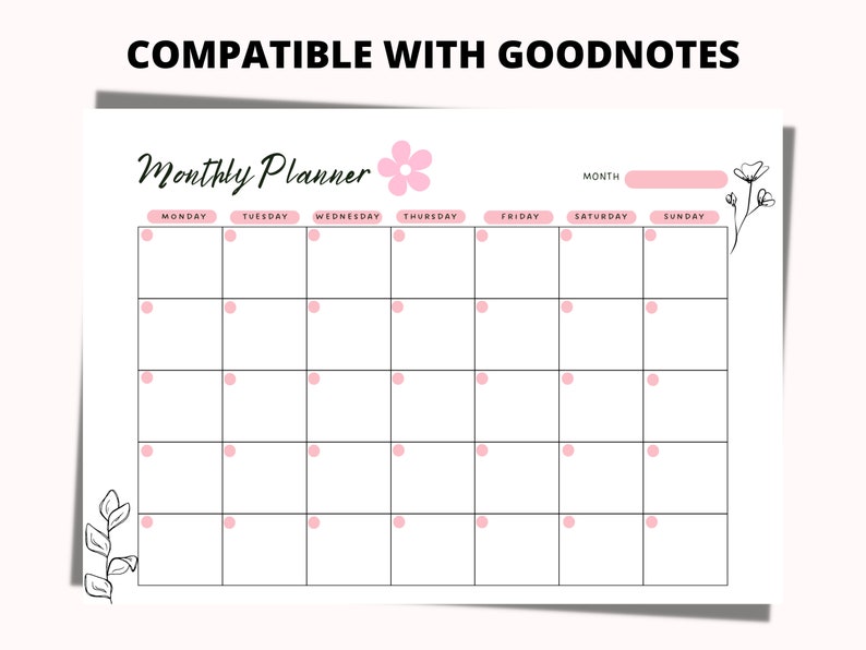 Printable Blank Monthly Planner With Seven Color Options - Etsy