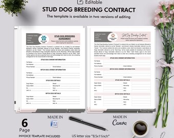 Stud Dog Owner Breeding Contract, Editable Canva Template, Instant ...