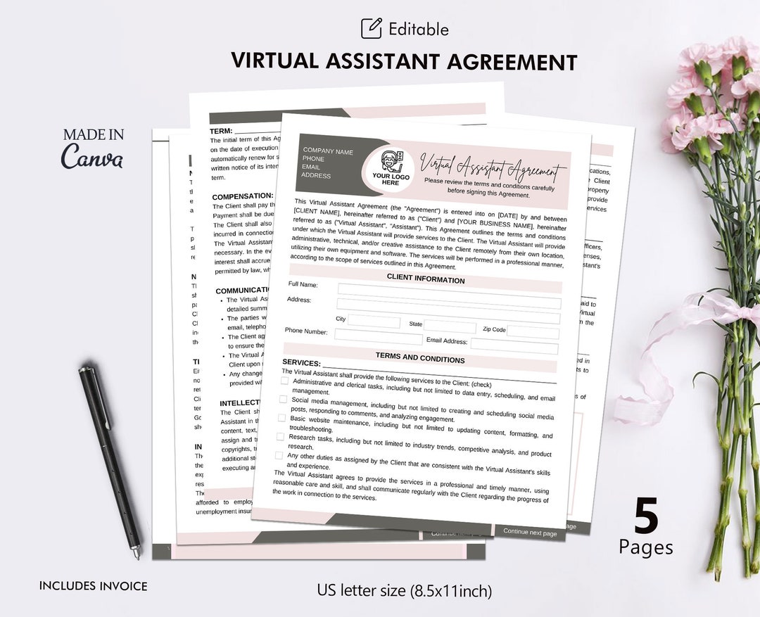 Virtual Assistant Service Agreement, Virtual Assistant Contract ...