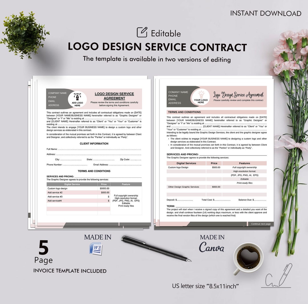 Logo Design Contract Agreement, Freelance Design Graphic, Editable ...