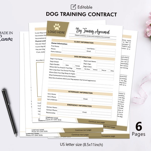 Dog Training Service Contract Template - Etsy