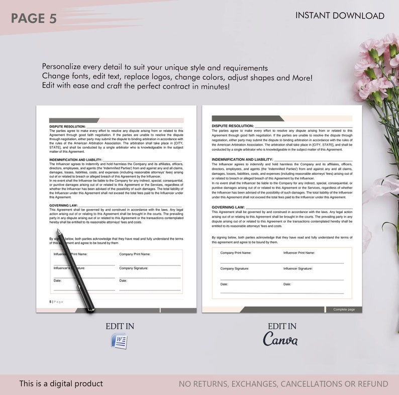 Influencer Agreement Contract Template, Social Media Collaboration ...