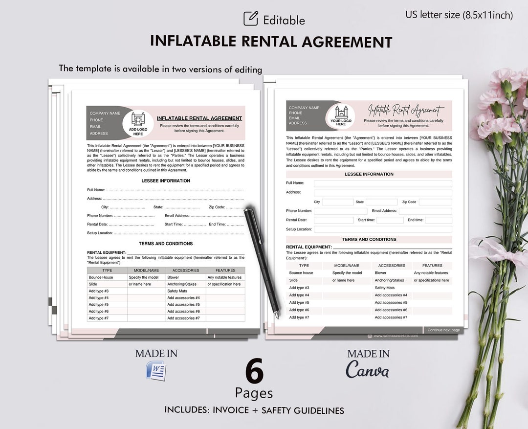 Inflatable Rental Agreement Bounce House Rental Contract - Etsy