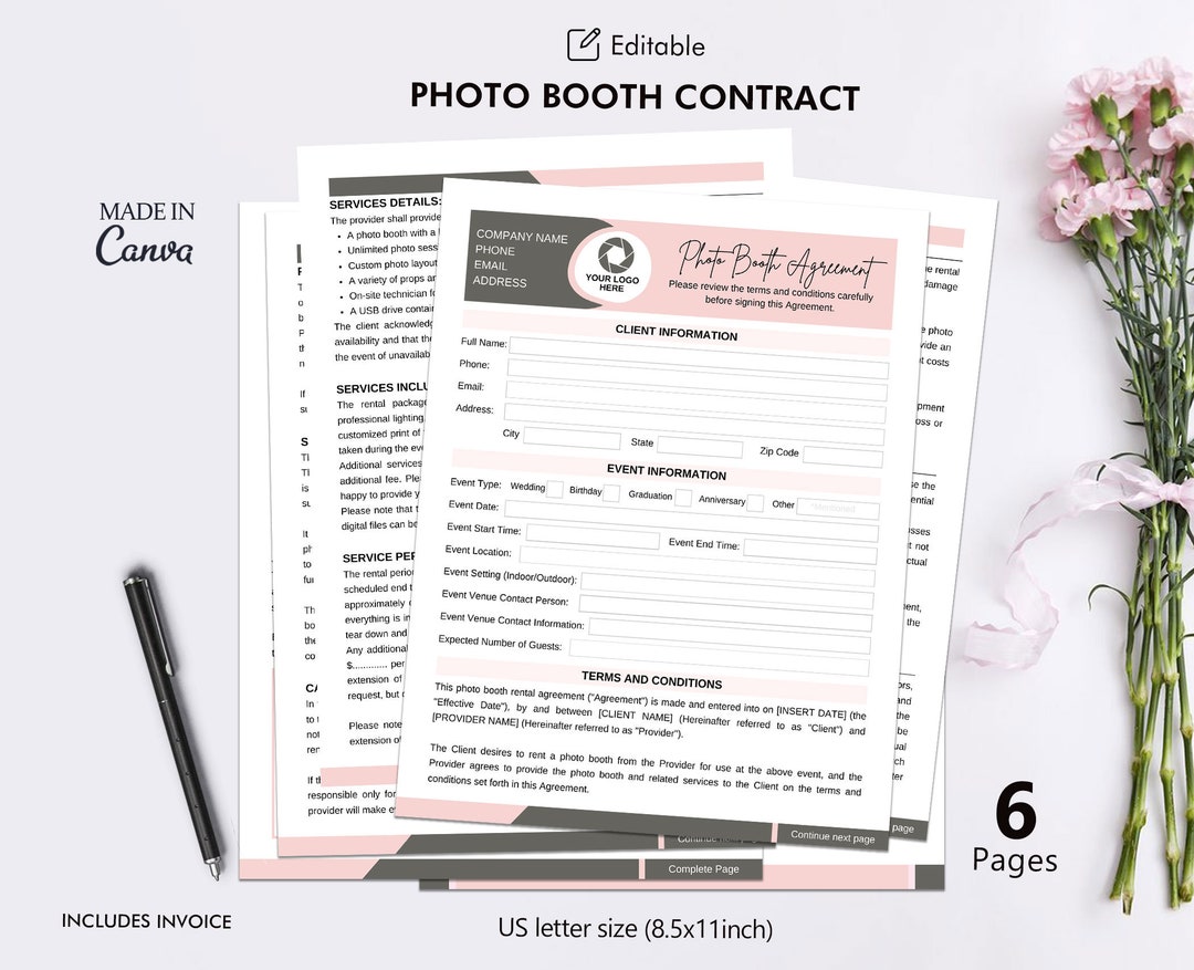 Photo Booth Rental Contract Agreement Editable Template - Etsy