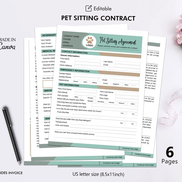 Pet Sitting Contract - Etsy