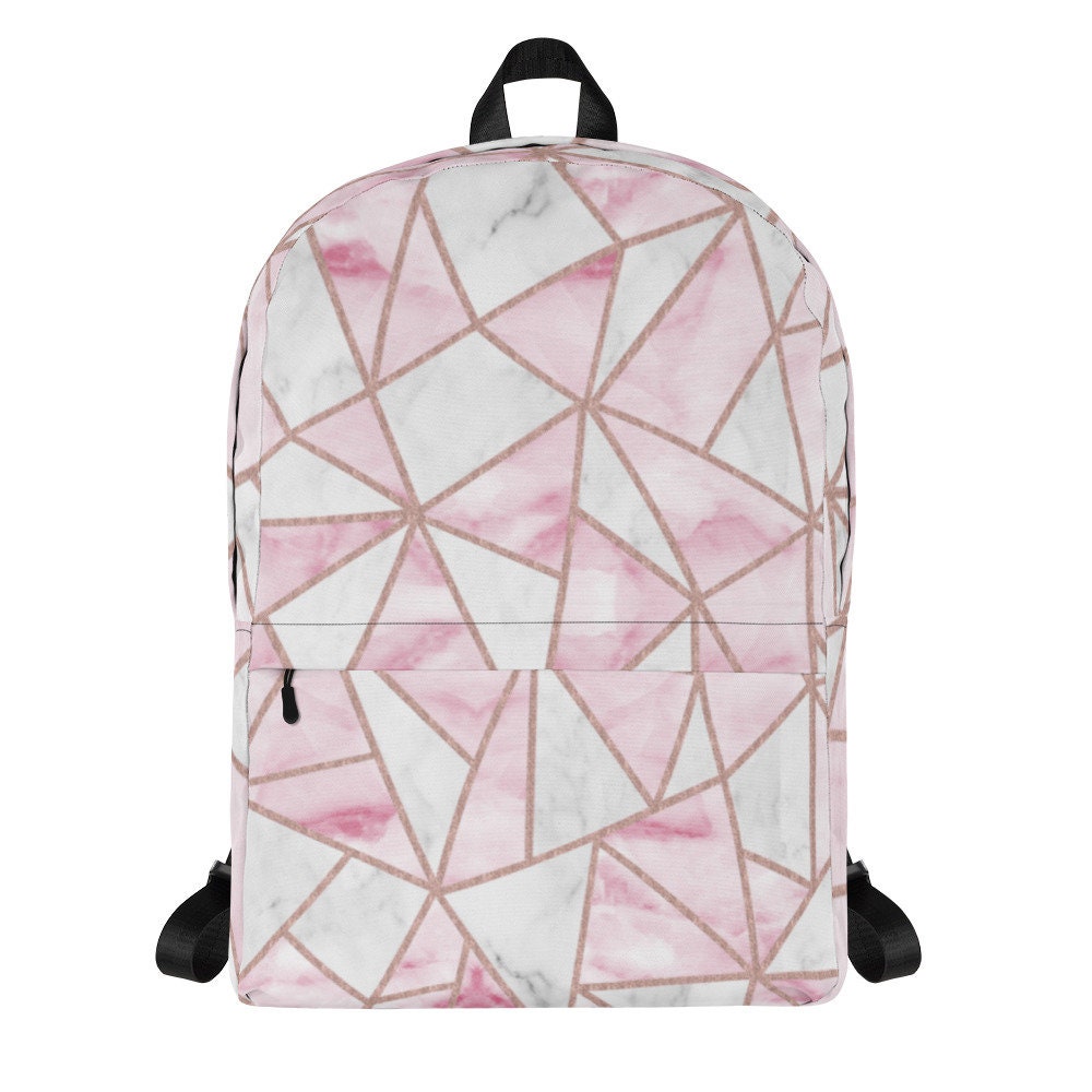 Geometric Marble Backpack | Pink Marble Backpack | Travel Backpack ...