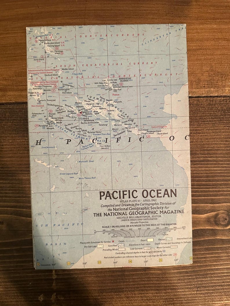 National Geographic Pacific Ocean Map - April 1962 - Etsy