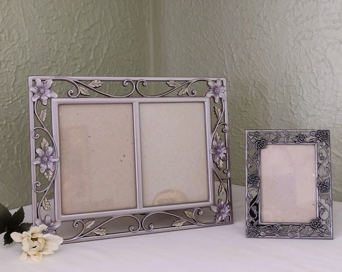 Pair of Vintage Silver Metal Photo Frames Double Frame 3.5x5 Opening ...