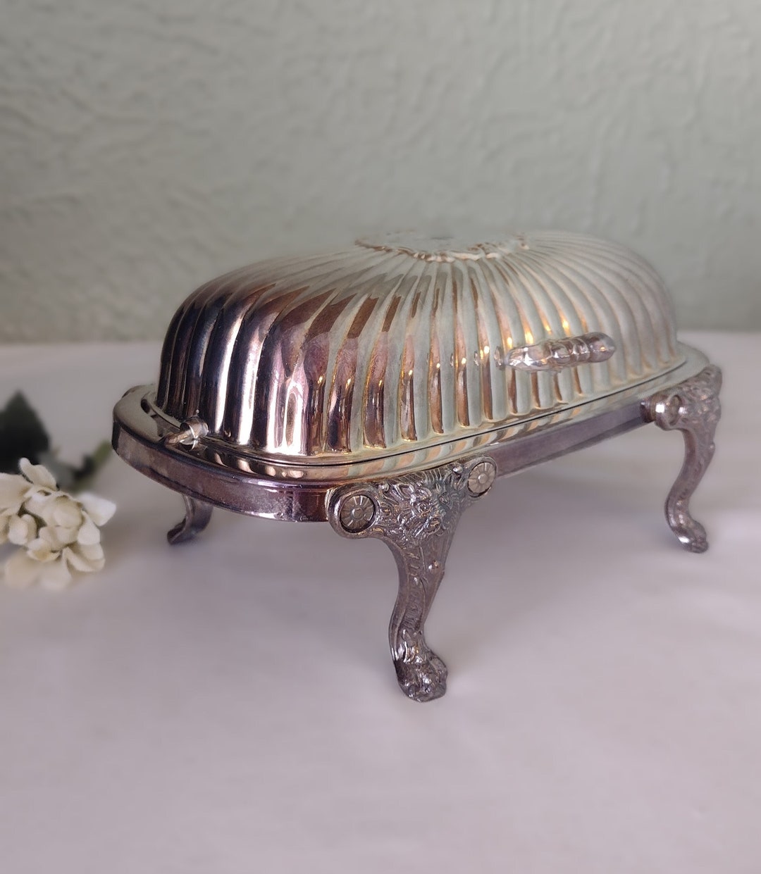 Vintage Silverplated Butter Dish Footed Roll Top Butter Dish by F. B ...