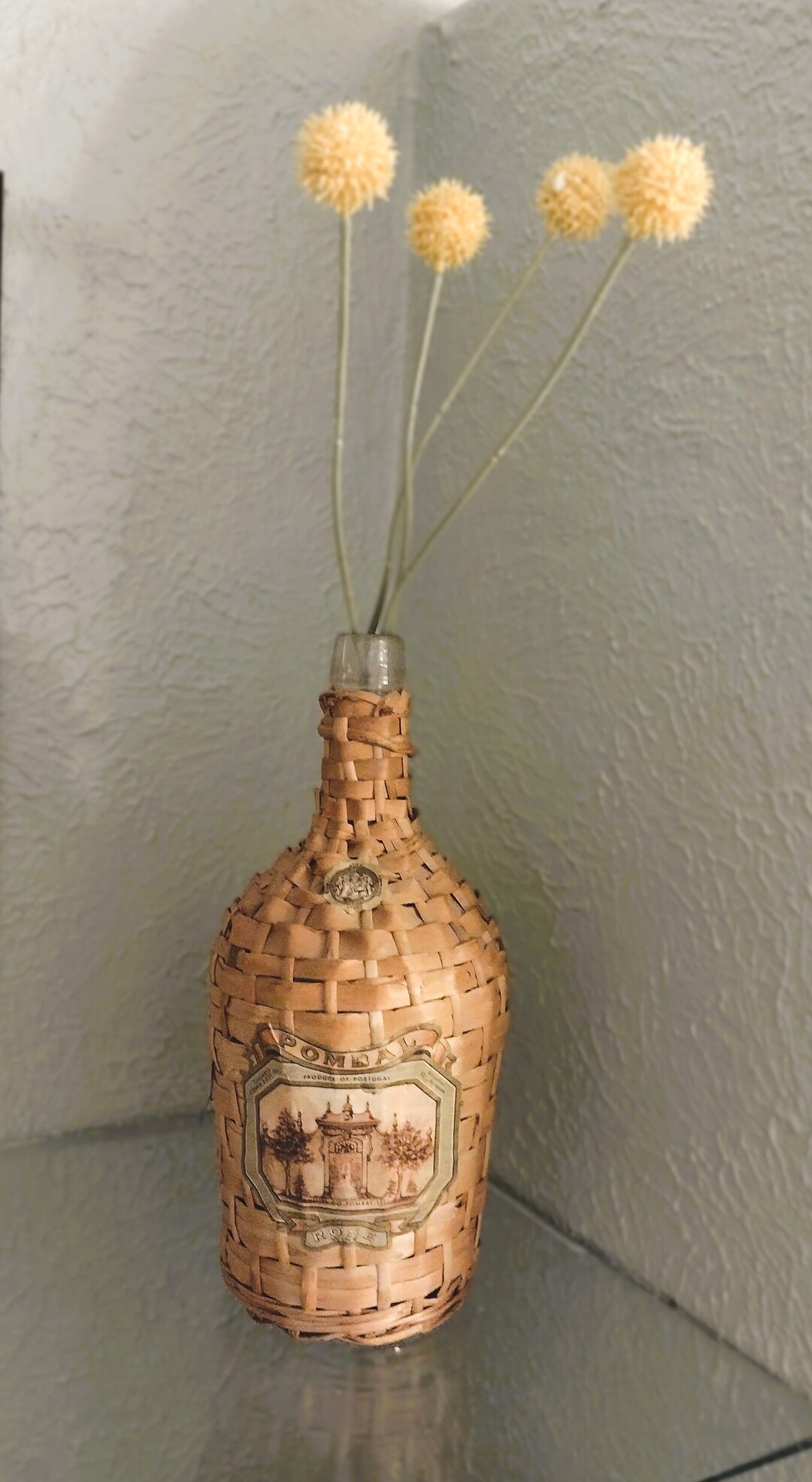 Vintage Basket Covered Bottle - POMBAL Rose Wine - Rattan, Wicker - 12. ...