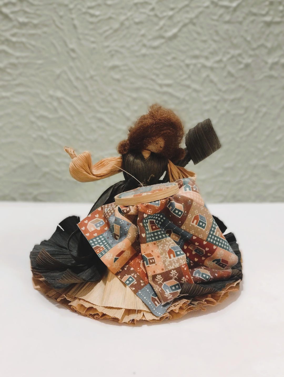 Nan’s Vintage Corn Husk Doll - Lady Quilter Sewing Red-haired Lady 5 1/ ...