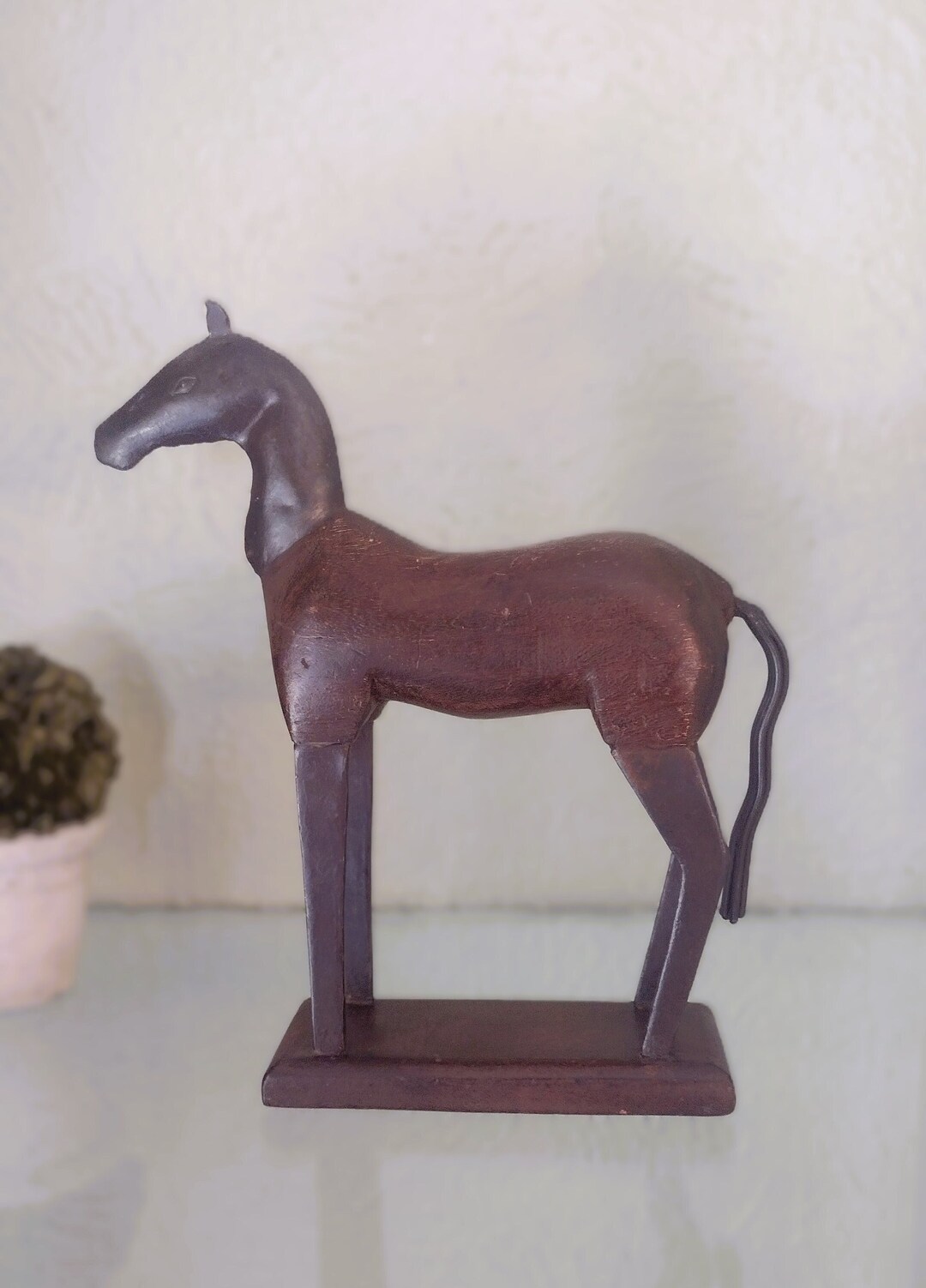 Vintage Horse Sculpture - Wood & Metal Standing Horse Figurine - 12x10 ...