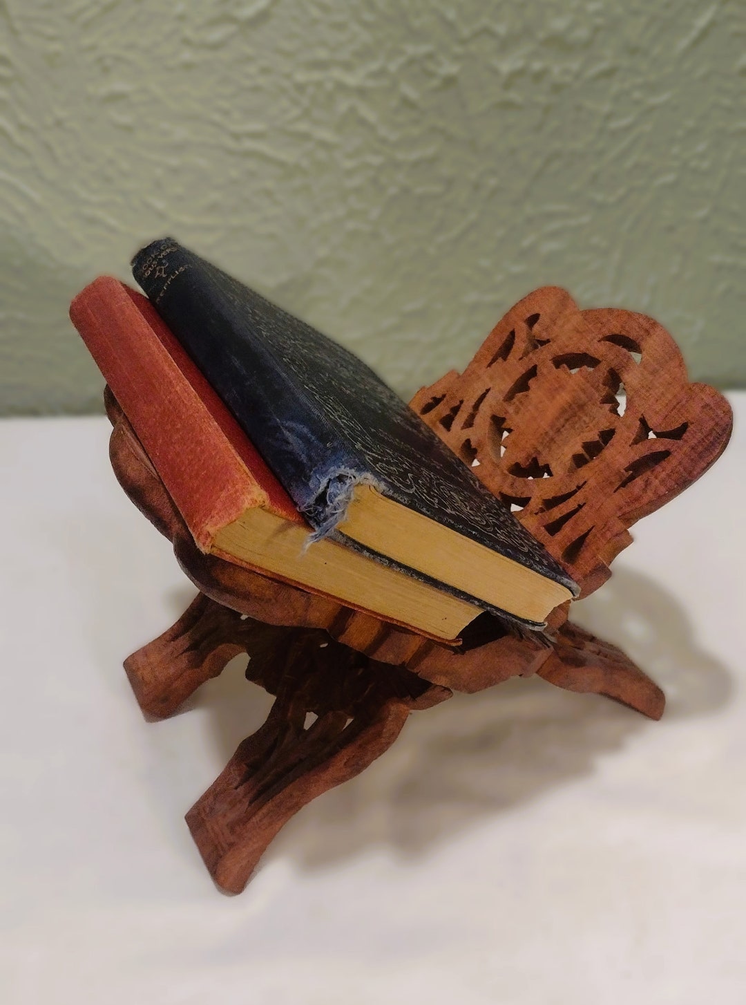 Vintage Carved Wooden Tabletop Book Stand/ Cookbook Stand Display ...