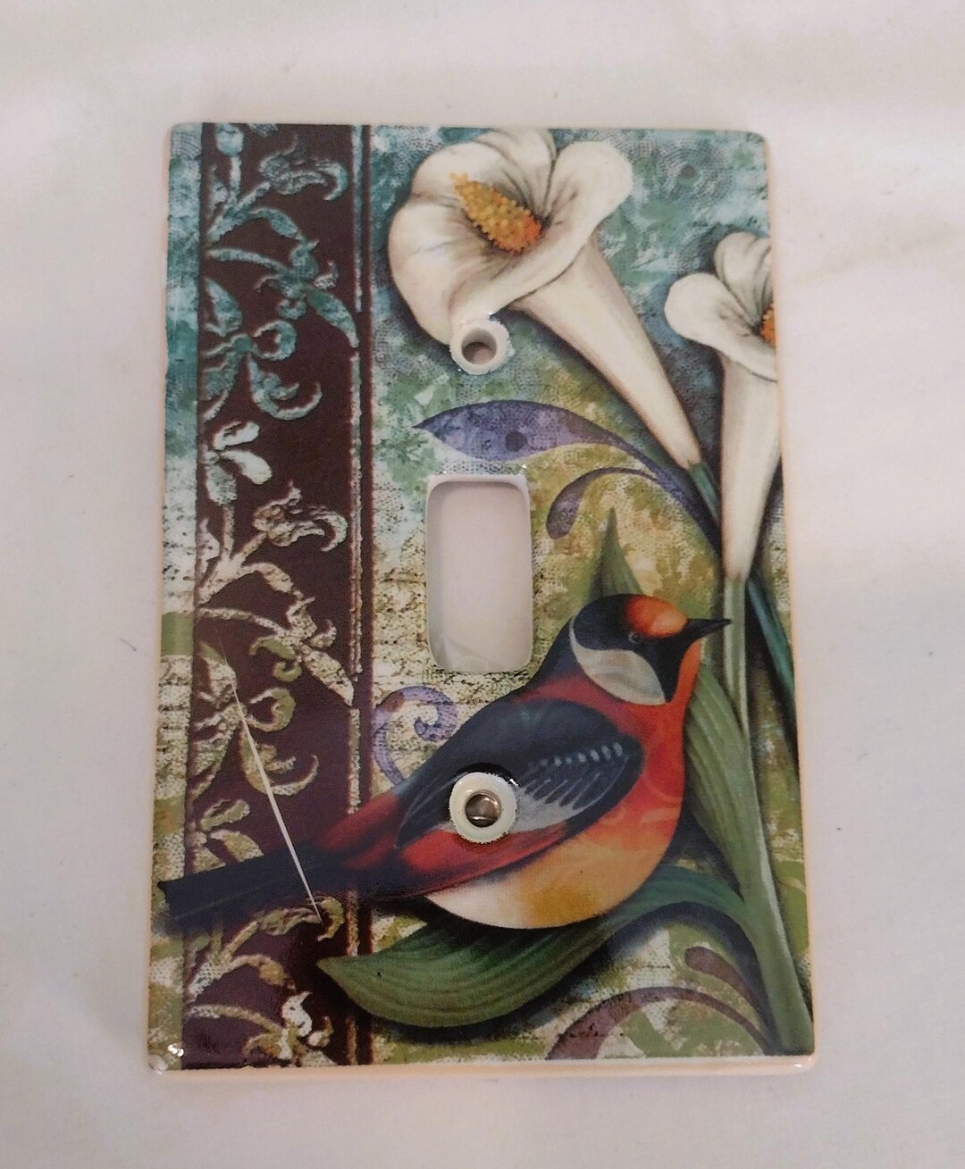 Vintage Ceramic Switch Plate Cover- Birds & Florals - Single Light ...