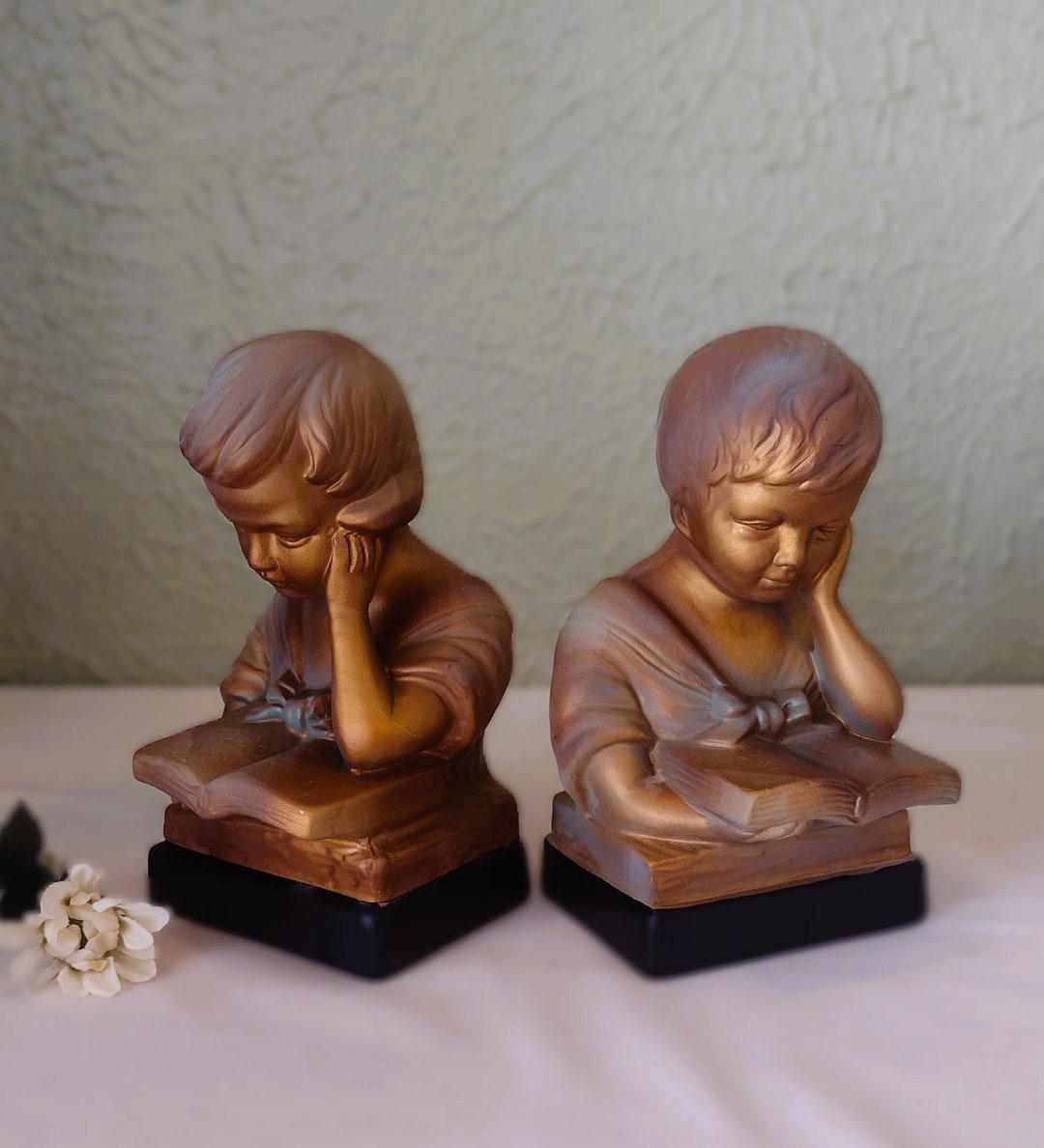 Vintage Reading Boy & Girl Bookends Pair of Bust Bookends Brush Bronze ...