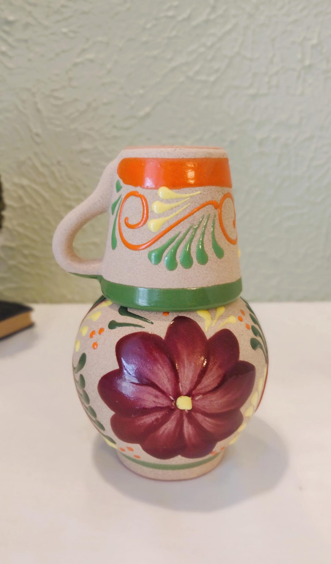 Vintage Mexican Terra Cotta Botellon De Barro - Clay Pottery Mug and ...