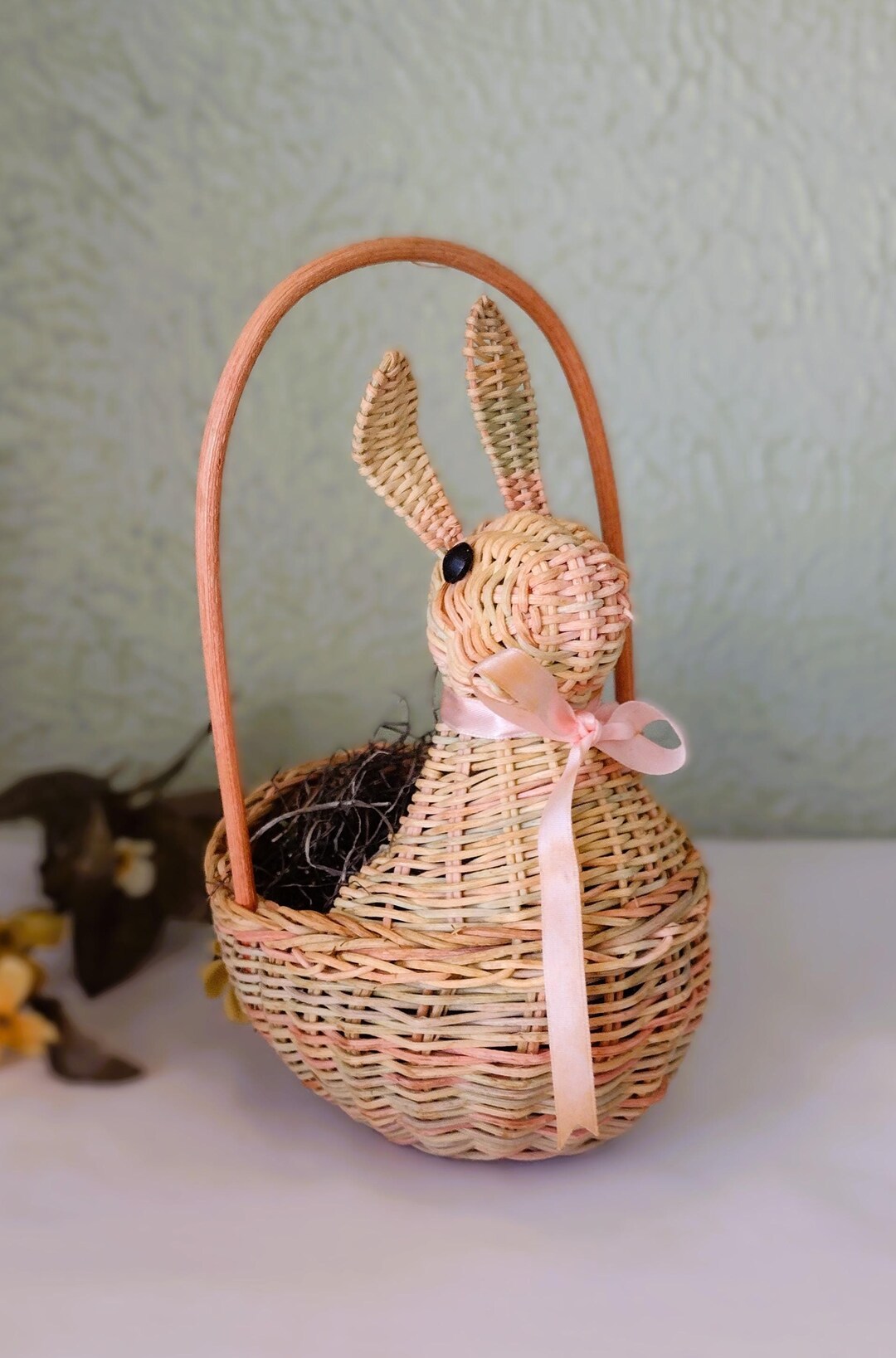 Vintage Woven Wicker Rabbit Shaped Basket Small Easter Bunny Basket ...