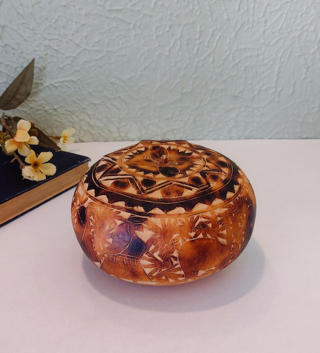 Hand Carved Peruvian Gourd: Folk Art Llamas & Tribal Design - Etsy
