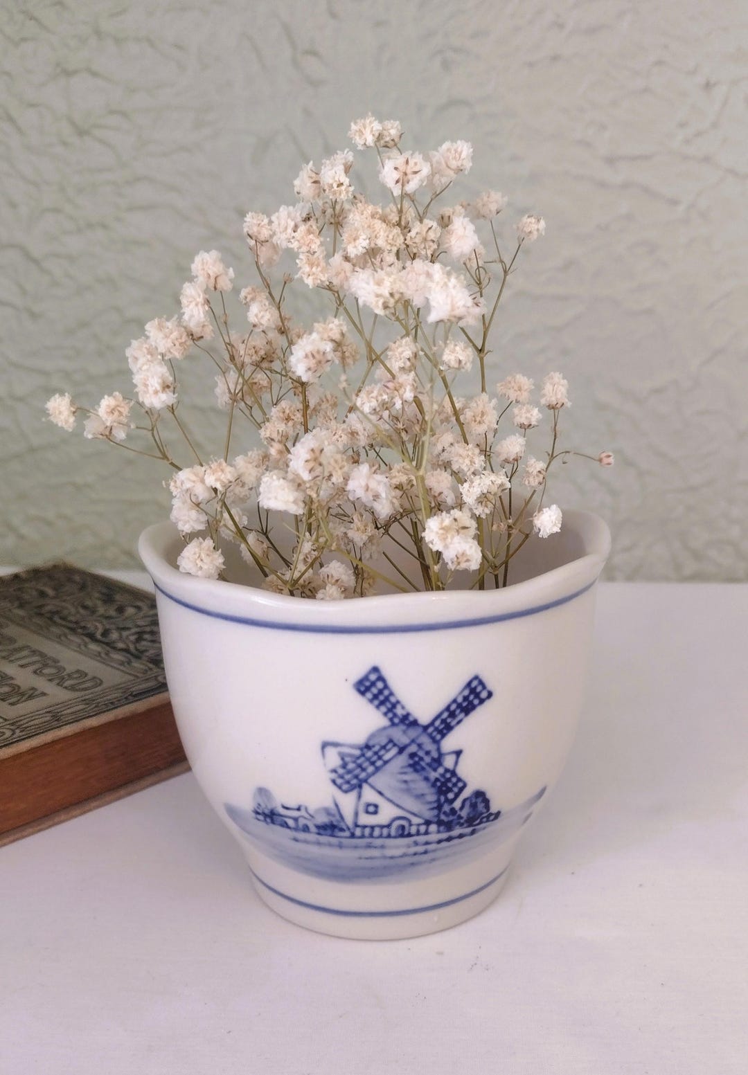 Vintage Small Blue & White Planter - Delft Dutch Windmill - Geerlings ...
