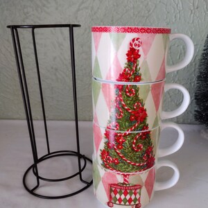Pier 1 Imports Stackable Christmas Tree Mugs W/ Stand Coffee, Tea Cups ...