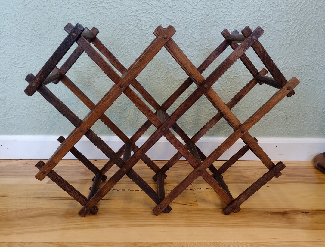 Vintage Wooden Foldable Wine Bottle Rack - Expandable Accordion Wood ...