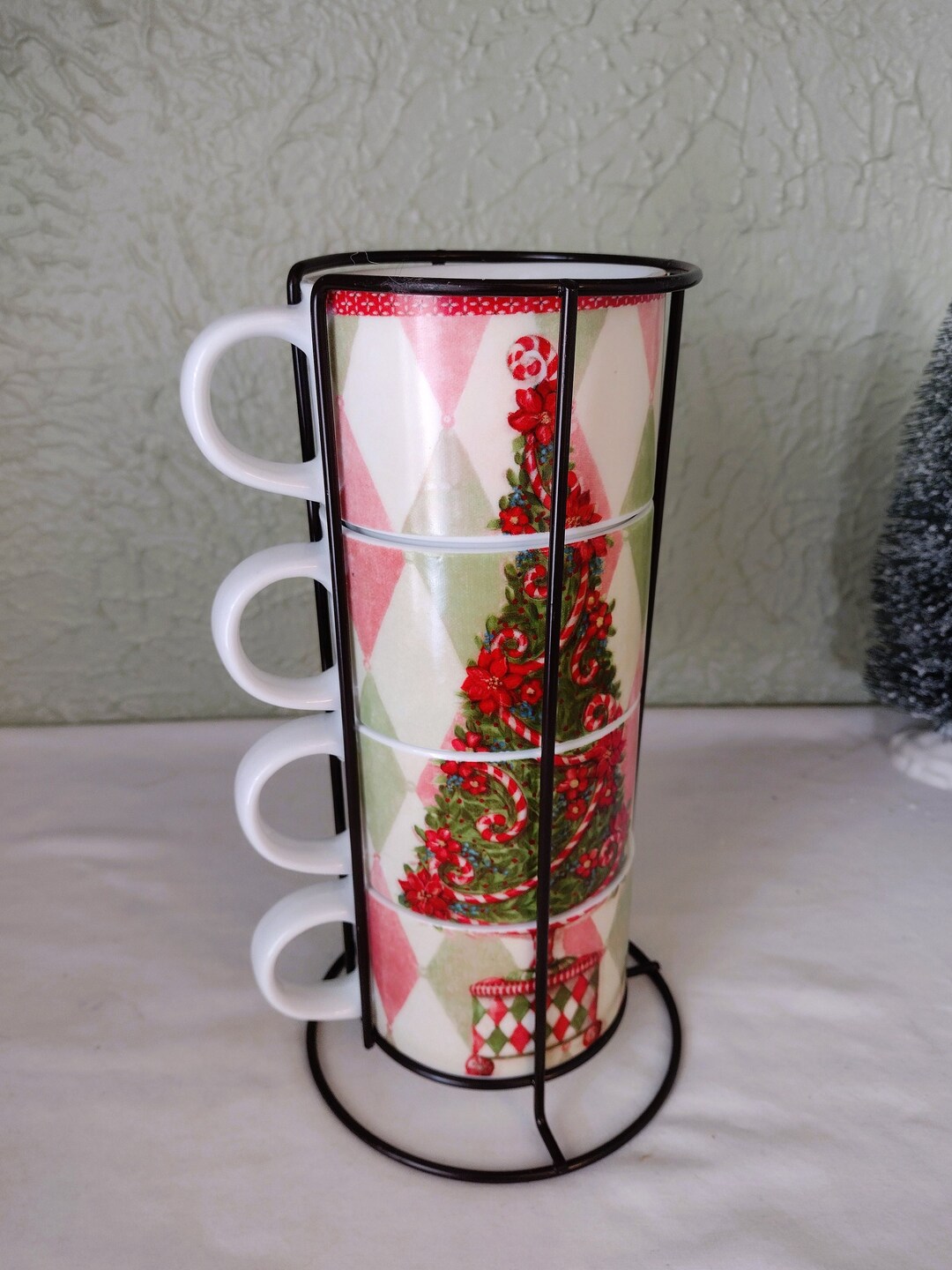 Pier 1 Imports Stackable Christmas Tree Mugs W/ Stand Coffee, Tea Cups ...