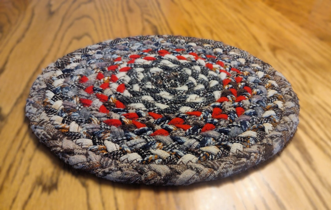 Vintage Round Braided Table Mat, Centerpiece, Miniature Rug, Chair Pad ...