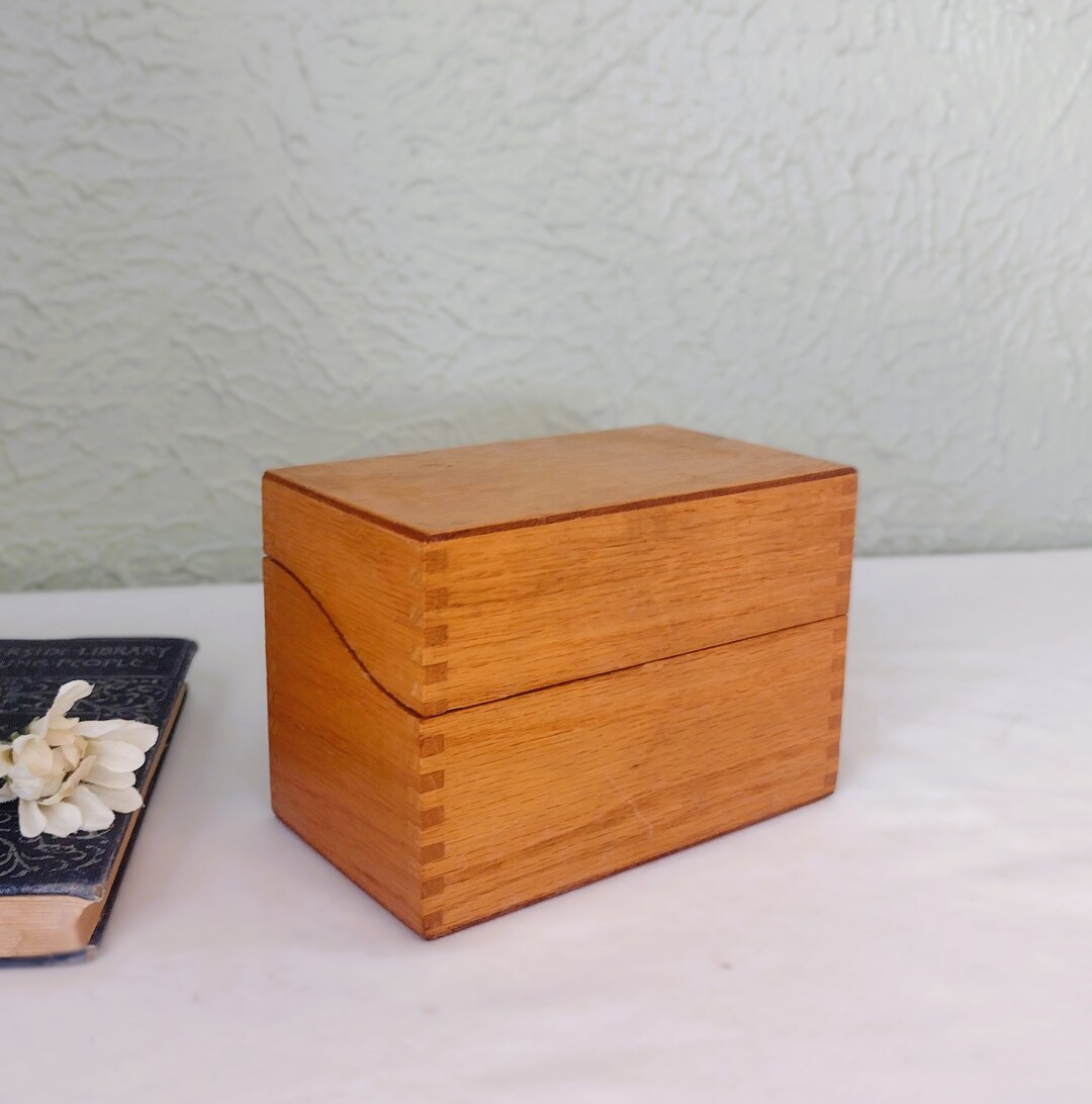 Vintage Wooden File Box Dovetail/ Hinged Oak Wood Box Index/ Recipe ...
