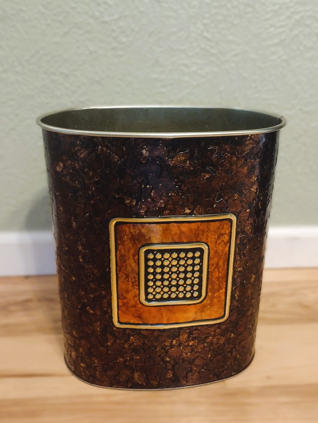 Vintage Metal Waste Can/trash Bin by JL Clark Brown Tin Garbage Can ...