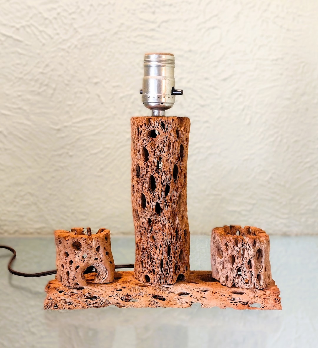 Vintage Cholla Wood Cactus Lamp W/ 2 Compartments 9.5x7.5 Genuine ...