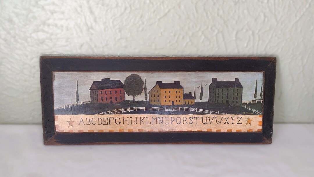 Vintage Primitive Village Sampler Wood Wall Art - Wall Hanging - 16x6 ...