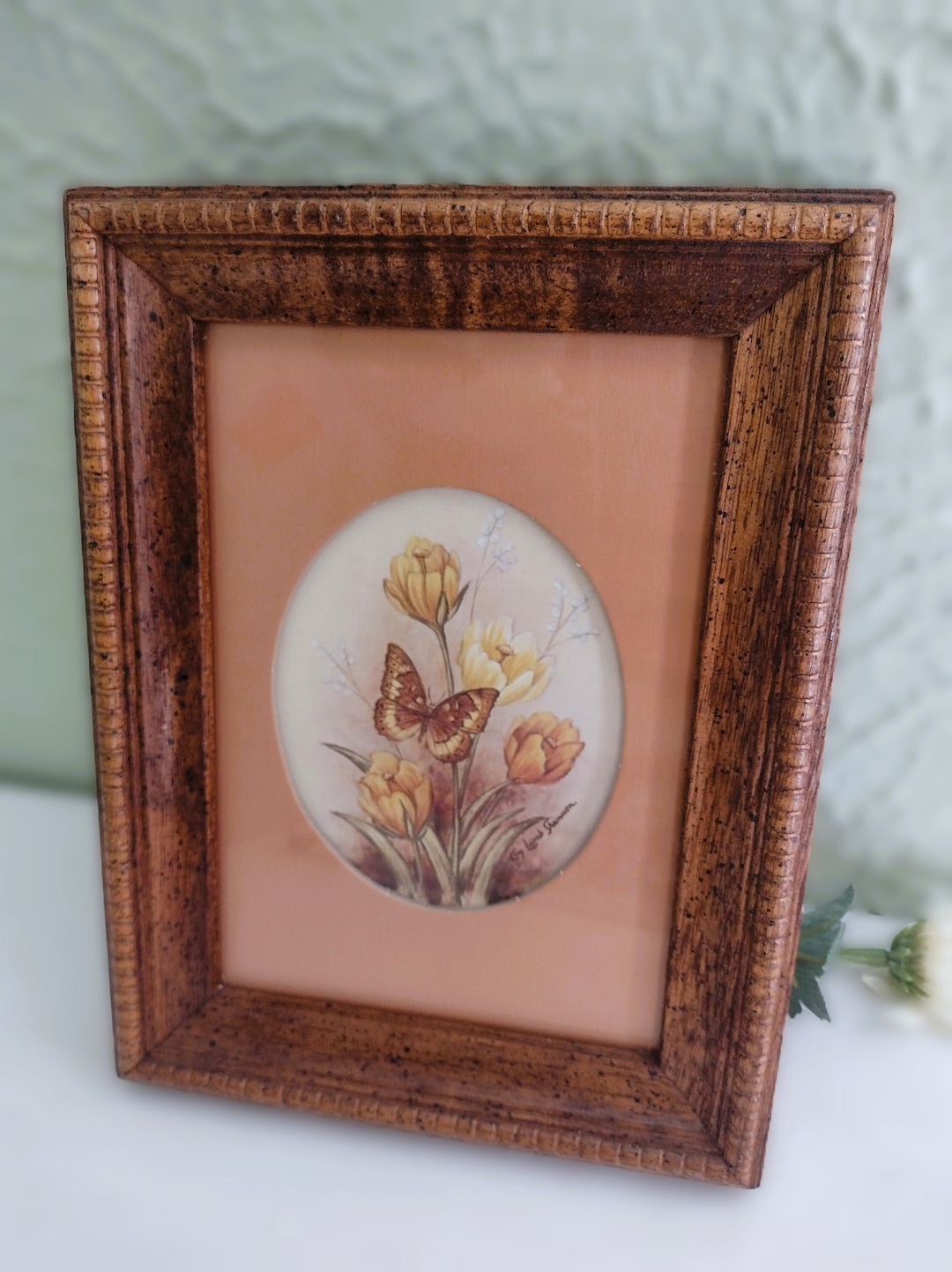 Vintage Butterfly & Floral Print in Wood Frame Oval Mat 6x8 - Etsy