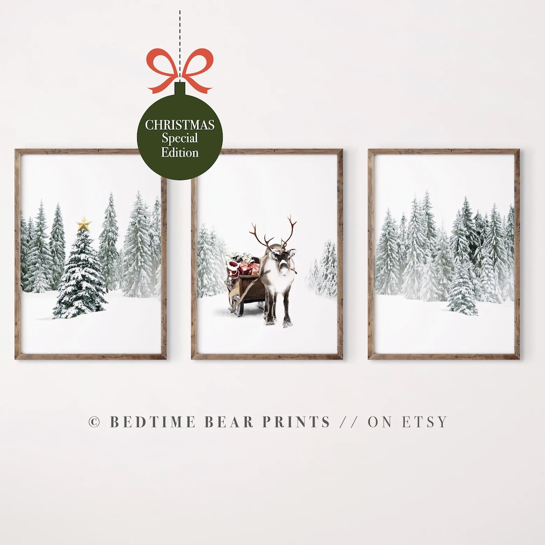 Christmas Prints, Reindeer Prints, Set of 3, Winter Wall Art, Christmas ...