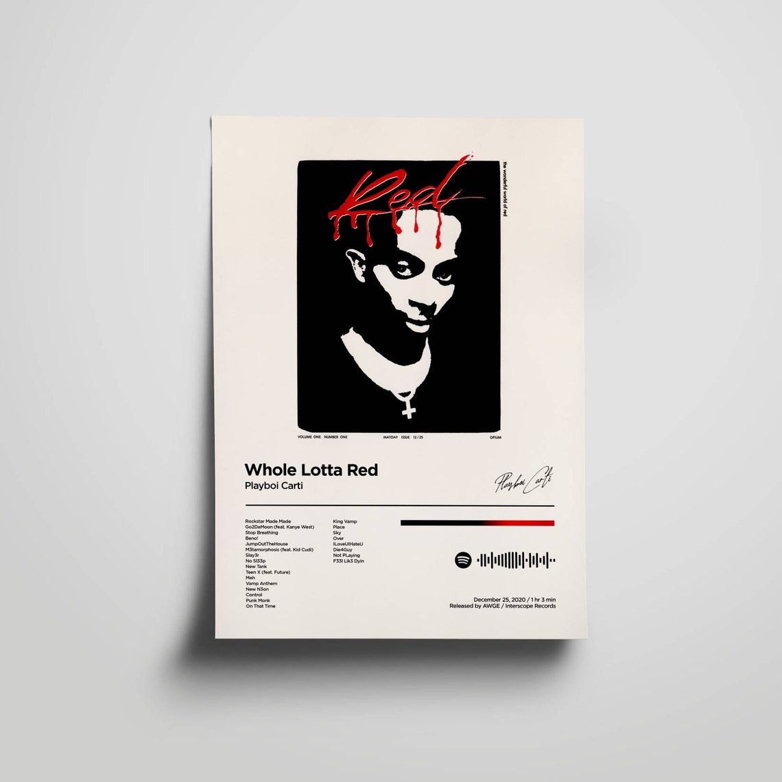 Whole Lotta Red / Playboi Carti / Album Tracklist Poster Print ...