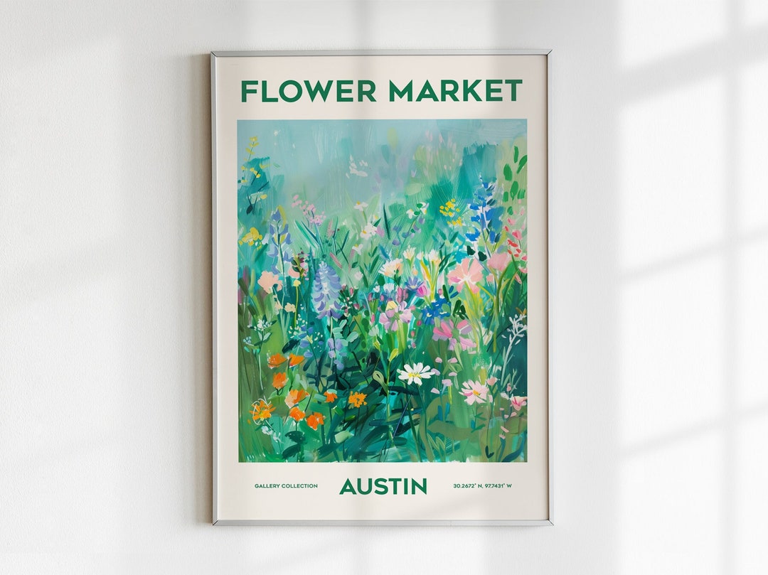 AUSTIN / Flower Market / Minimalist City Poster / Mid Century / Wall ...